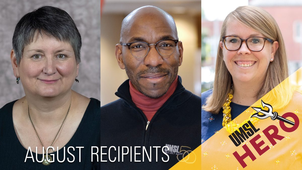 Derrick Freeman, Lynn Staley and Jackie Warren receive UMSL Hero Award